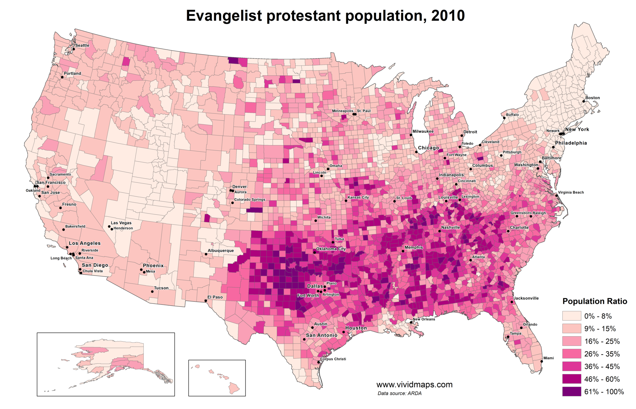 Evangelical protestant population (1936 - 2010) - Vivid Maps