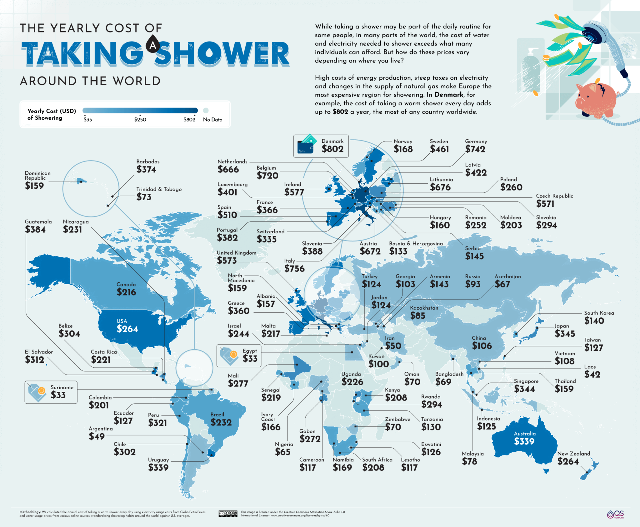 The Cost of Taking a Shower by Country Mapped - Vivid Maps