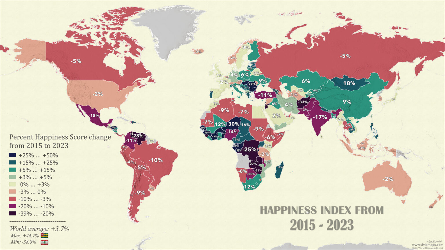 The World’s Happiest Countries (2015 - 2023) - Vivid Maps