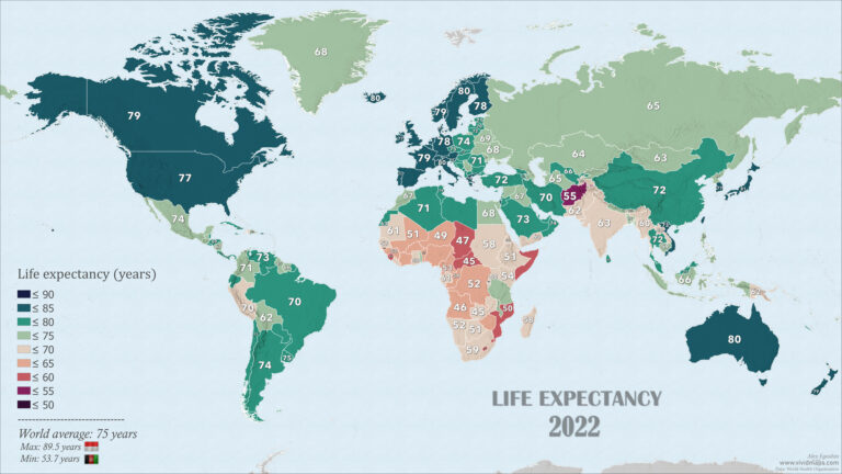 Life Expectancy Worldwide Mapped (2000-2022) - Vivid Maps
