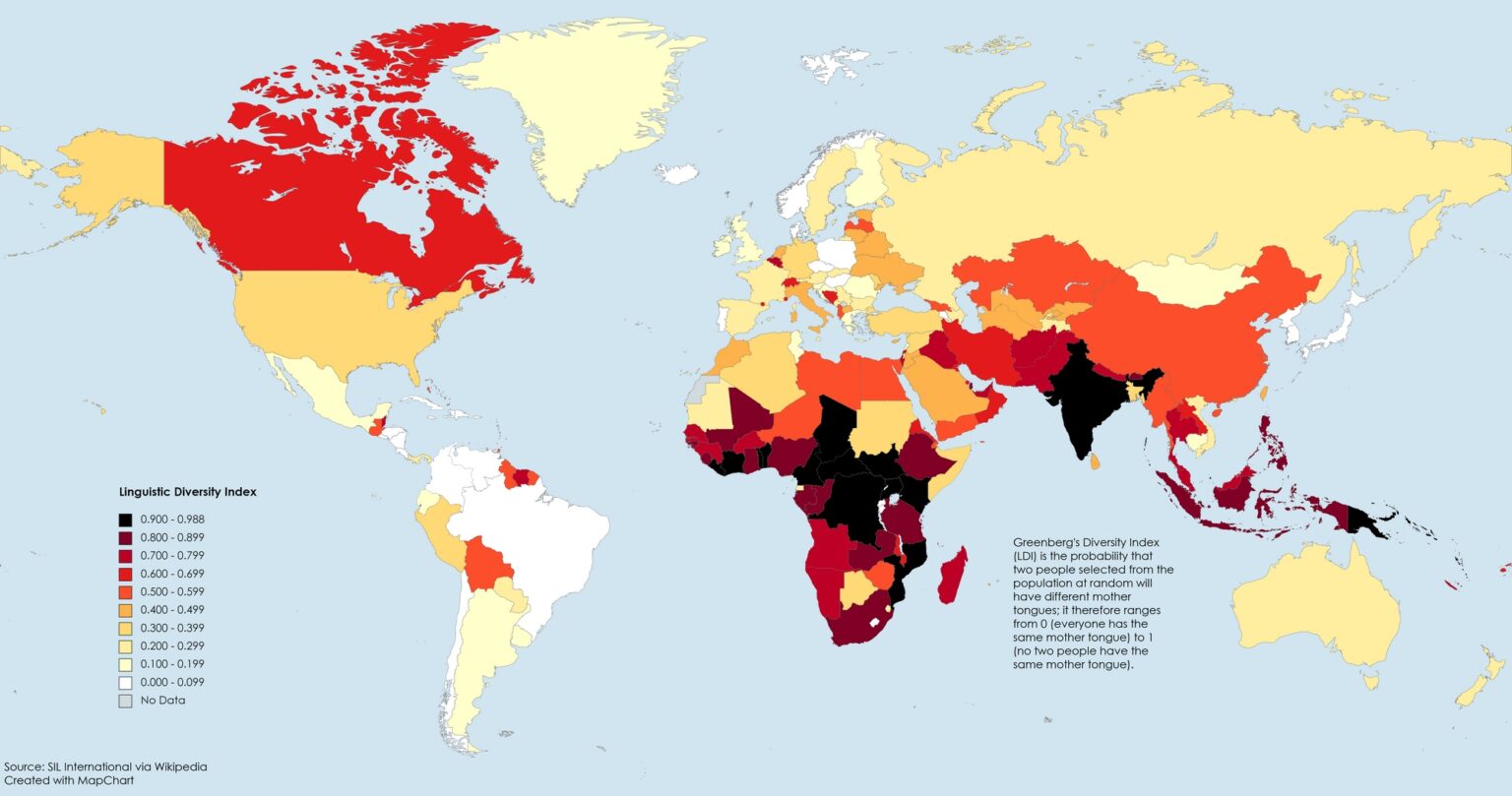 World Map of the Global Linguistic Diversity - Vivid Maps