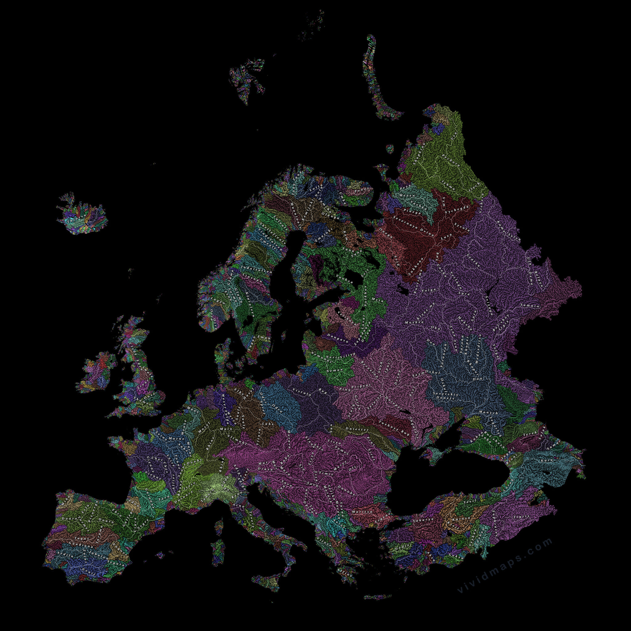 European major Rivers & their drainage basins - Vivid Maps