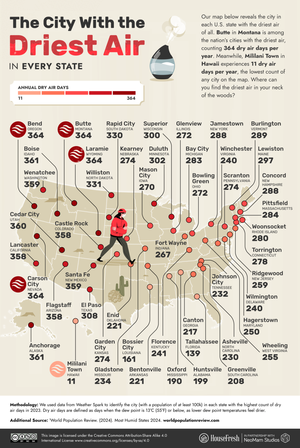 World Map of Dry Air Capitals: Cities with the Driest Air Globally ...