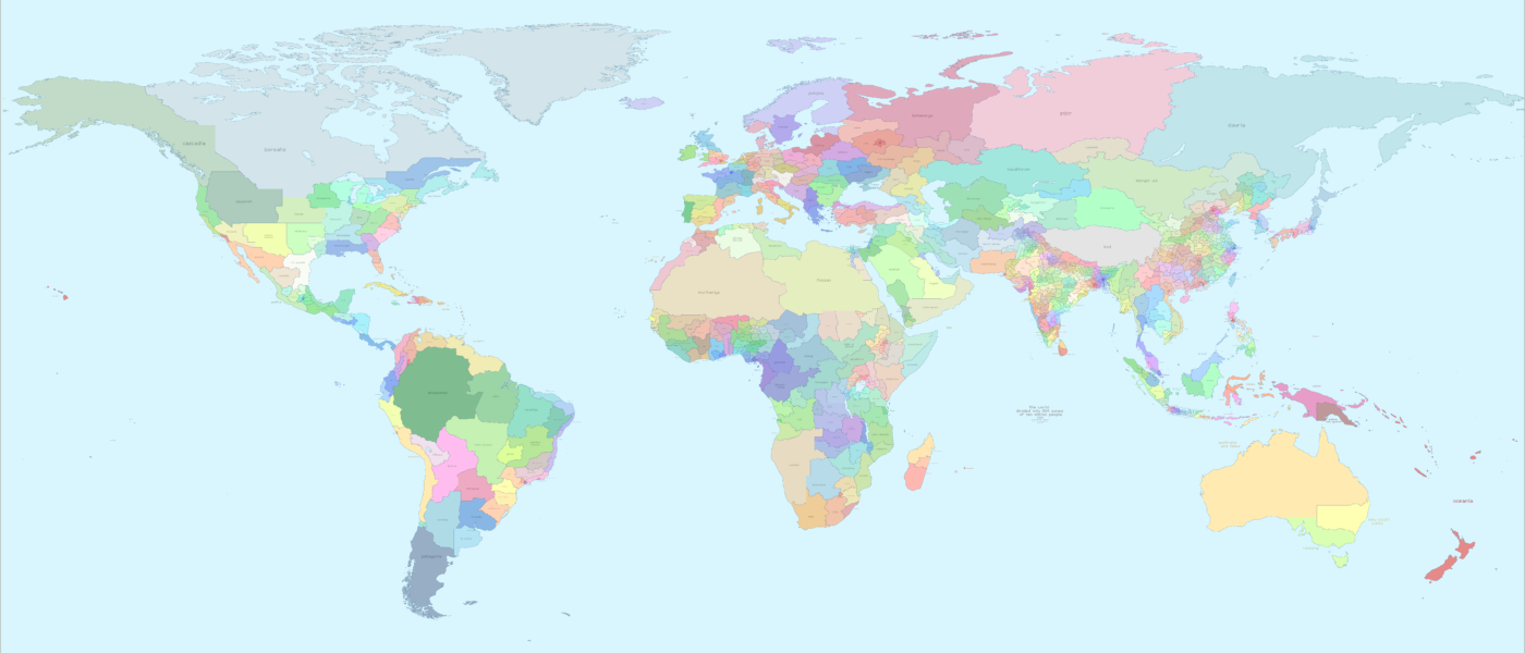 World divided into regions with a population of 100,000,000 people ...