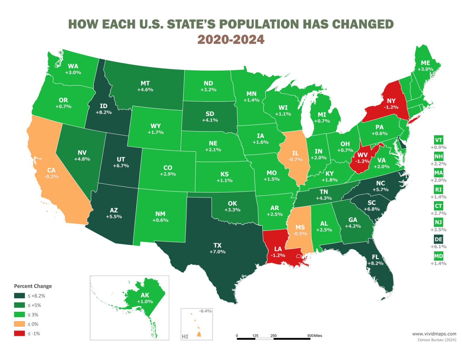 The Fastest-Growing and Shrinking U.S. States Since 2020 - Vivid Maps