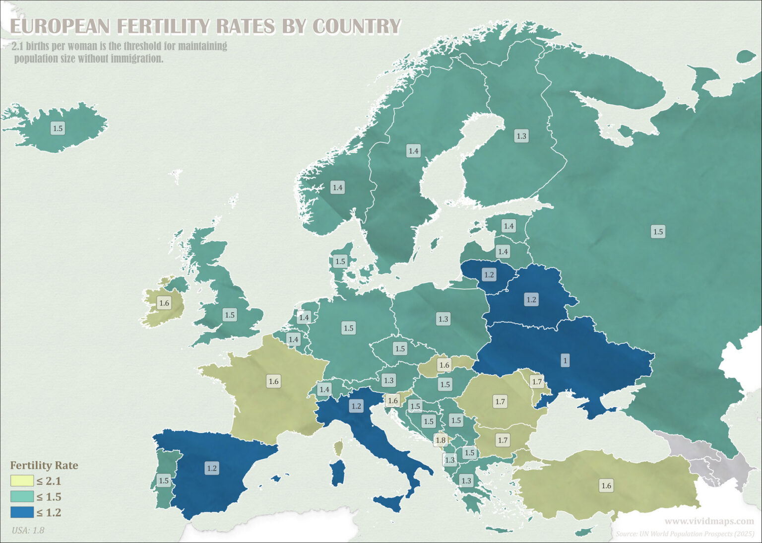 Europe's Declining Cradles: Mapping the 2025 Fertility Crisis - Vivid Maps