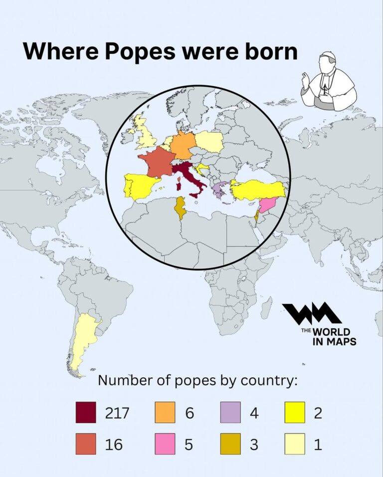 Where Were the Popes Born? A Map of Papal Origins Through Time - Vivid Maps