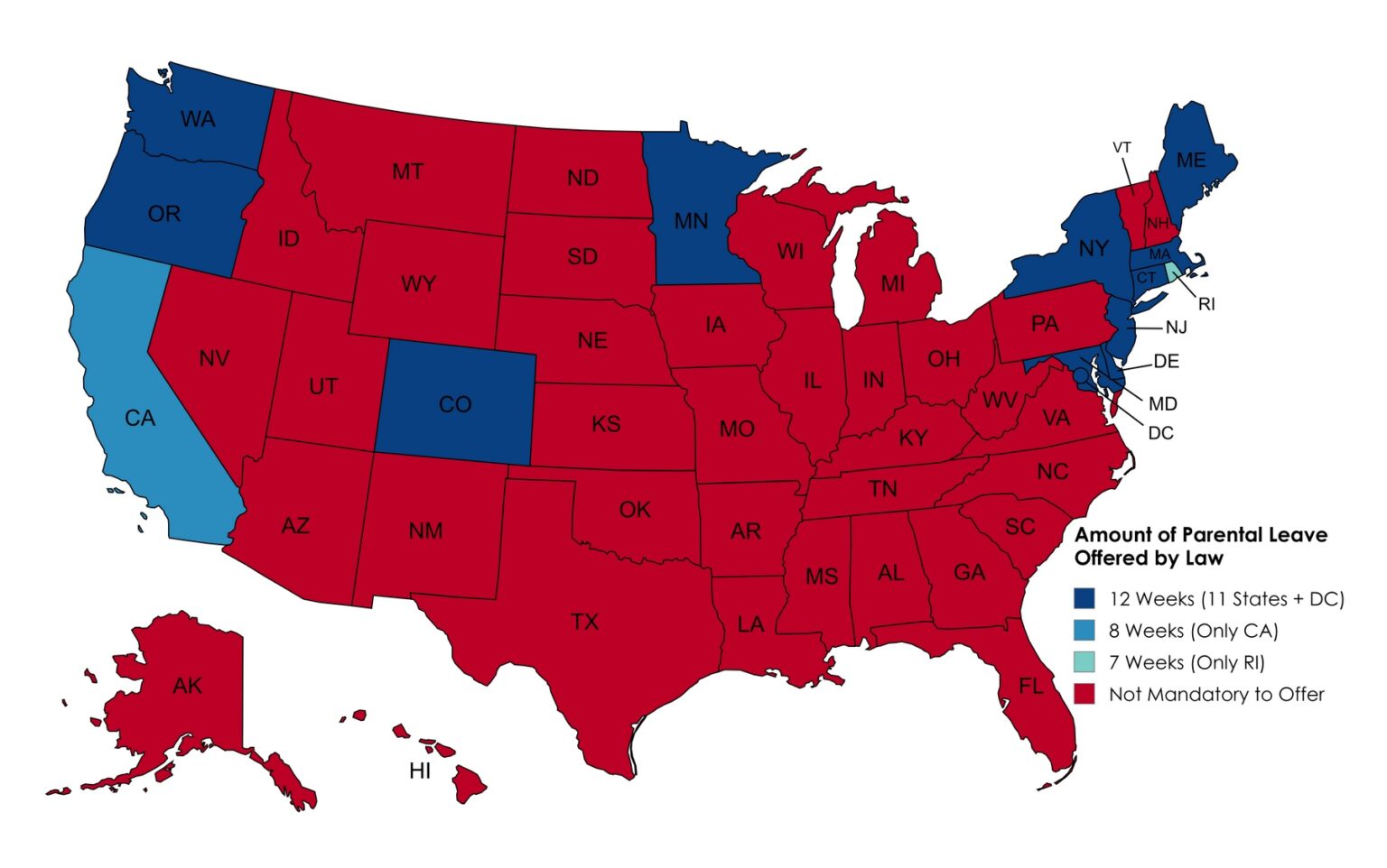 How Much Parental Leave Do U.S. States Require? - Vivid Maps