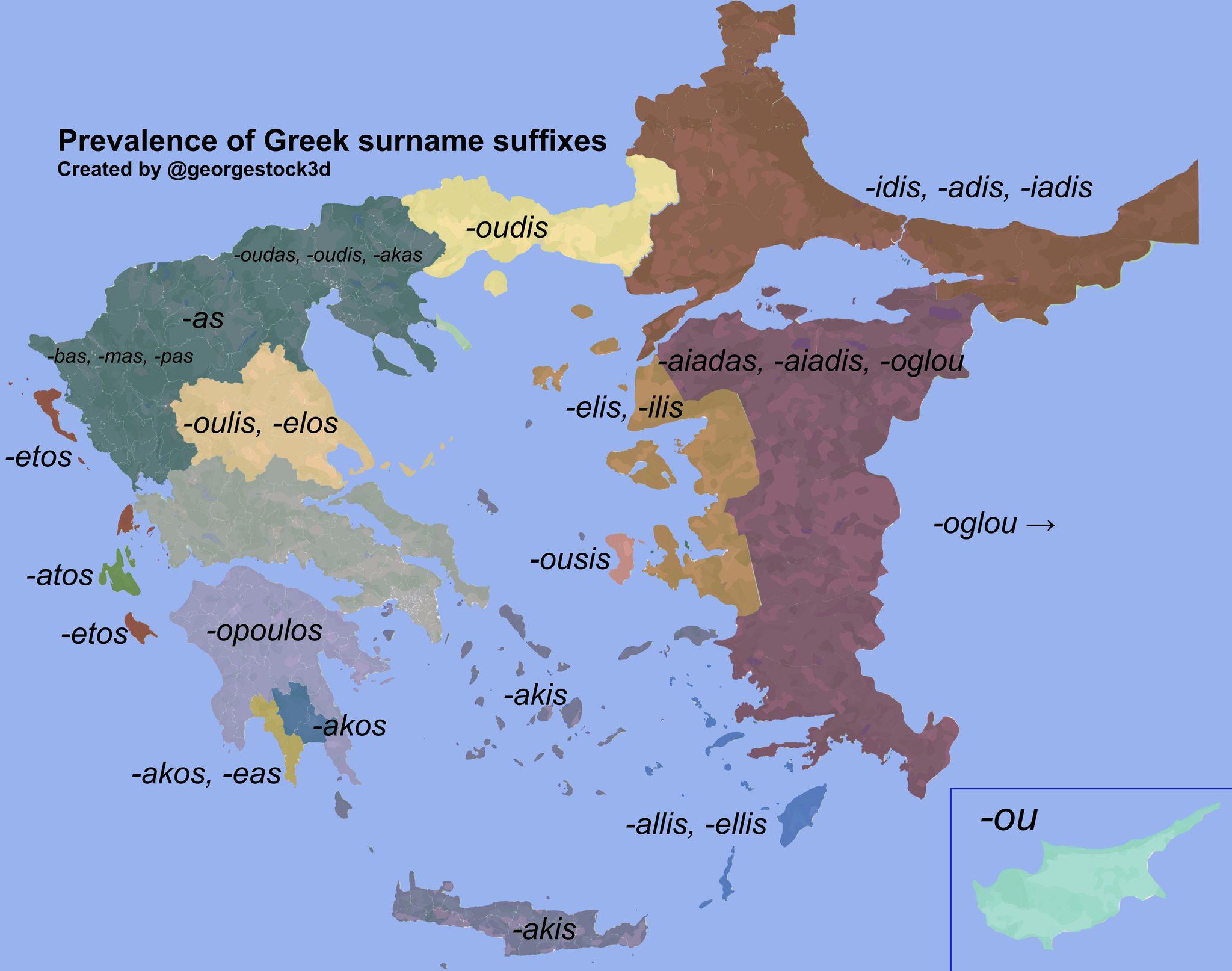 Greek Surname Suffixes Map Vivid Maps Greek Surname Suffixes Map Vivid Maps