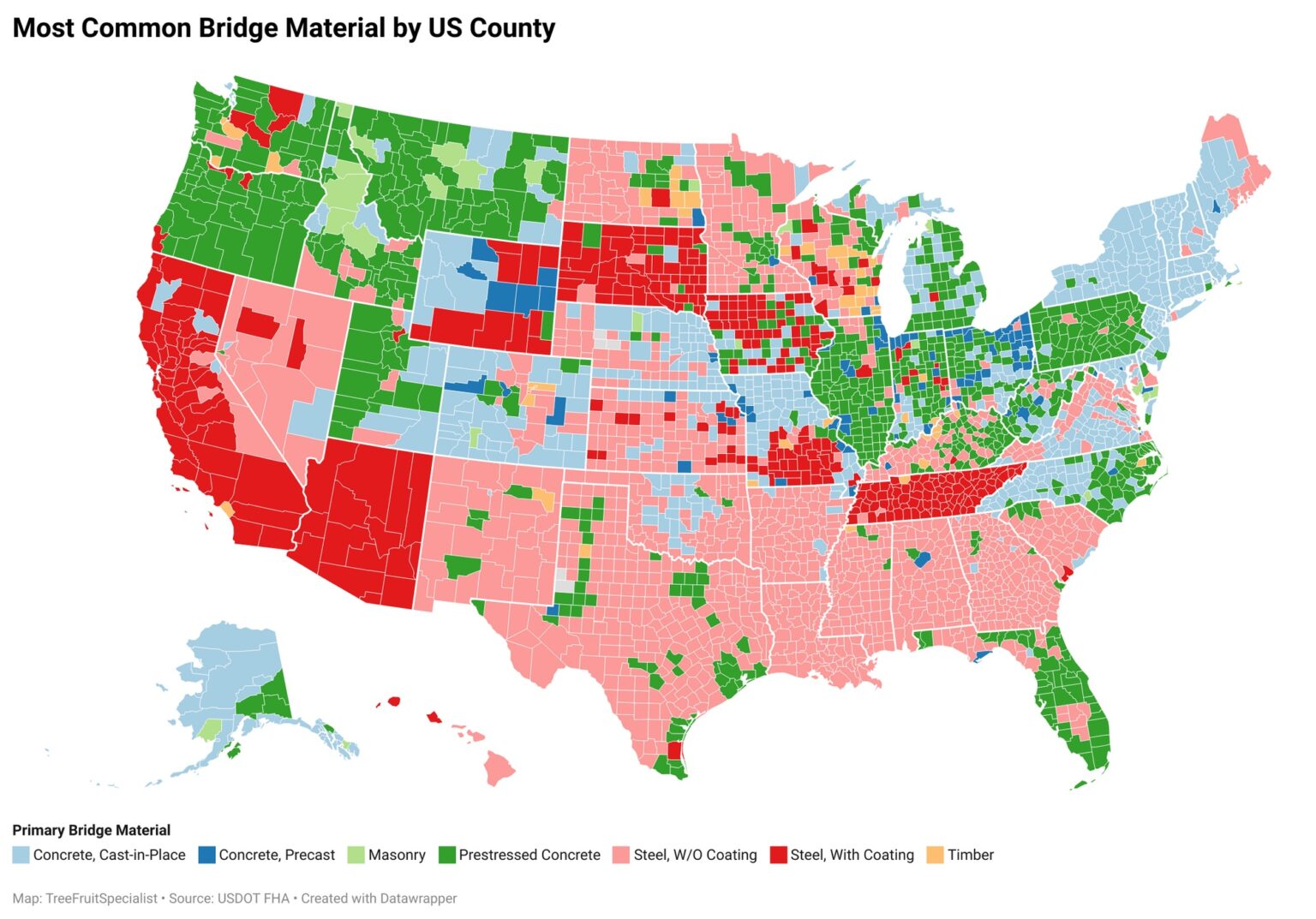 What America’s Bridges Are Really Made Of—By County - Vivid Maps