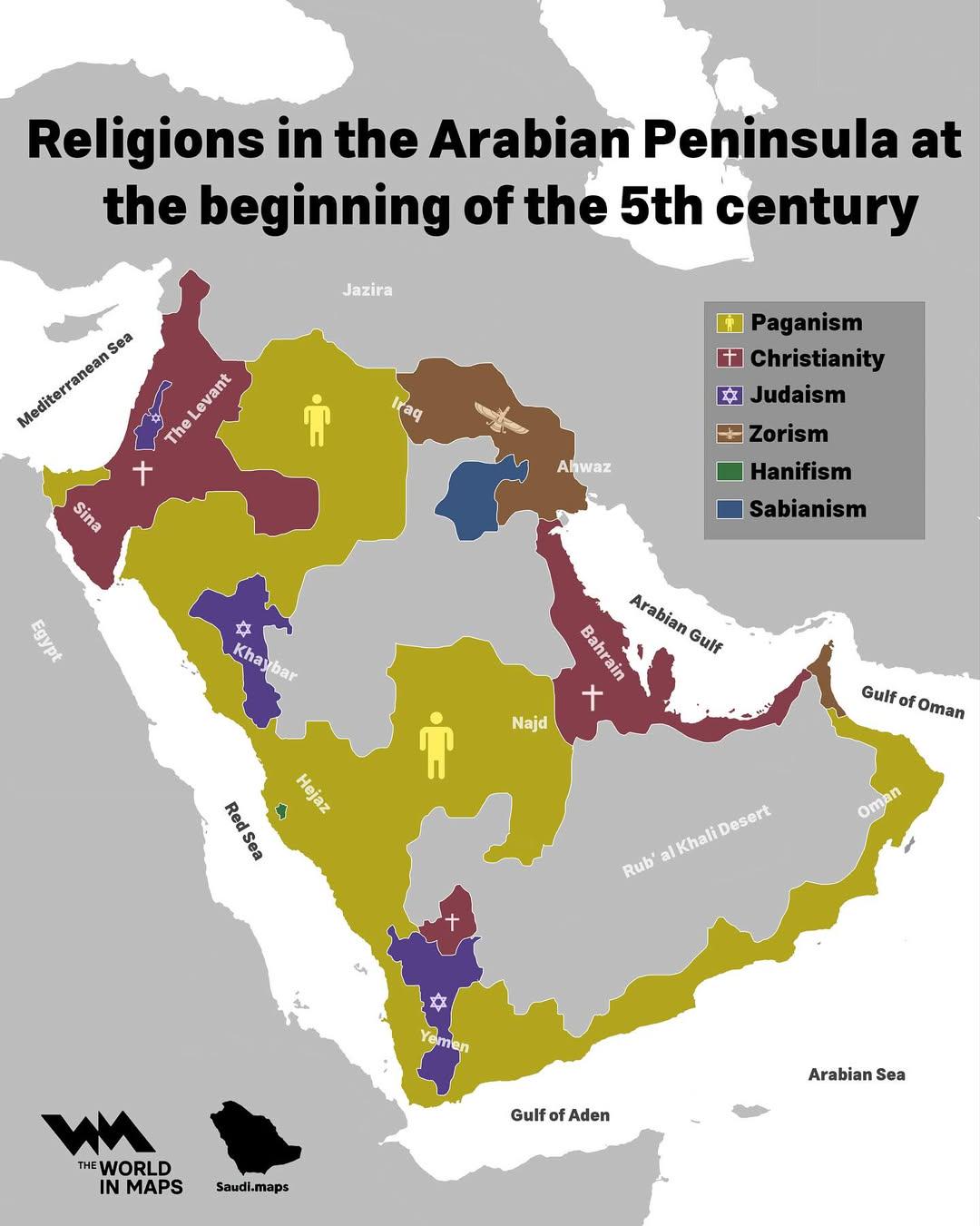 Religions in the Arabian Peninsula around the 5th century - Vivid Maps