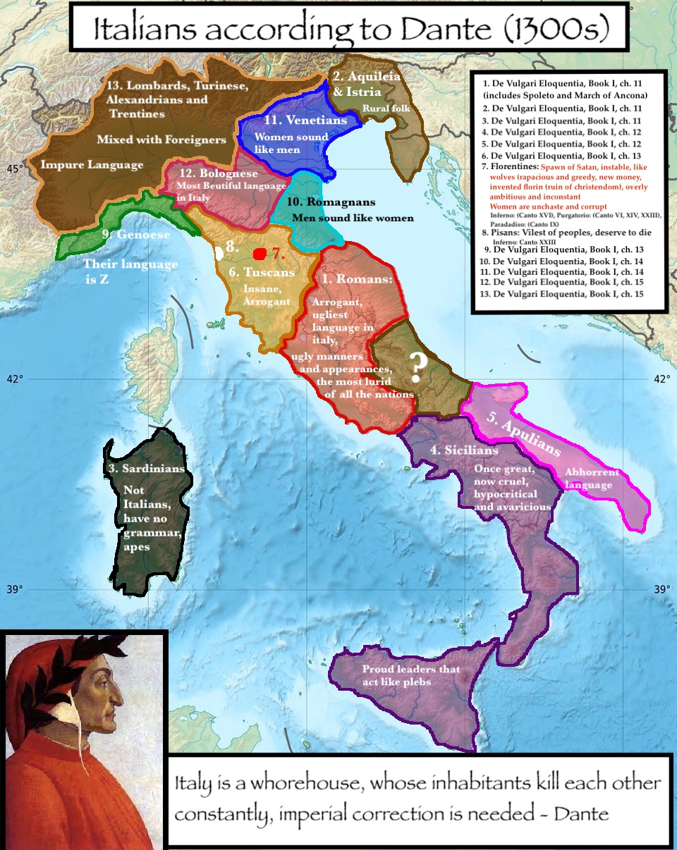 Dante's Map of Italian Stereotypes (1300s): Romans Are "Lurid ...