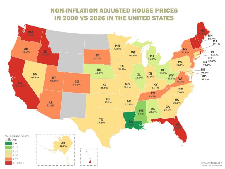 Housing Prices by State, 2000 vs 2026: Who Gained the Most Above ...